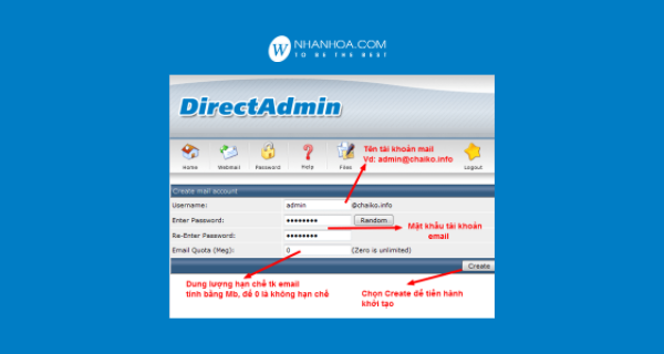 Cách tạo email trên Directadmin Hosting Nhân Hòa