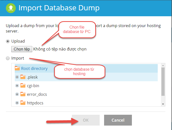Fix lỗi không thể export hay inport database trên plesk