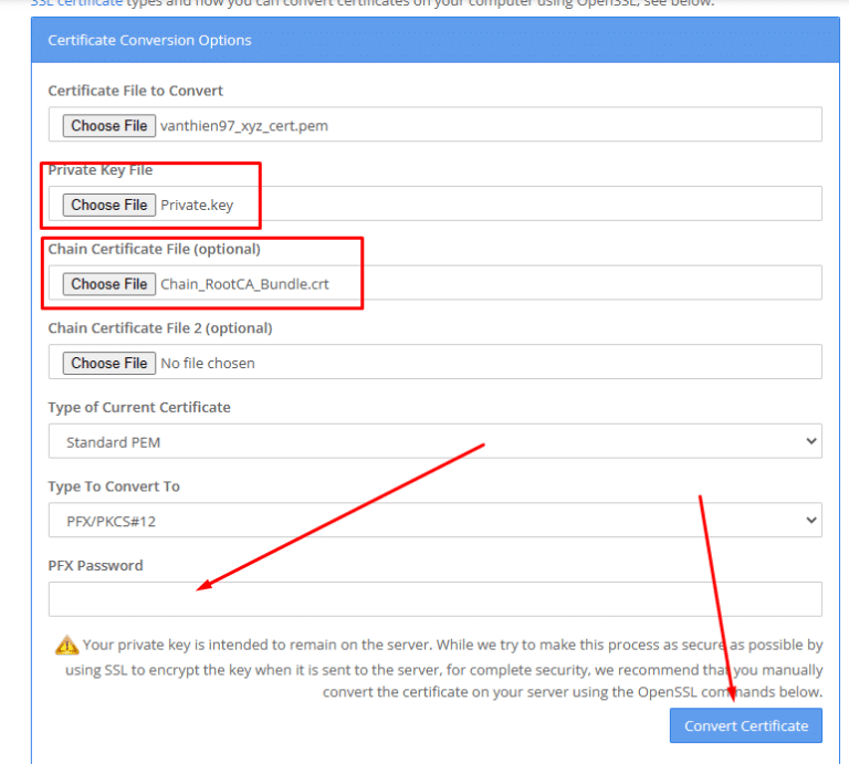 Hướng dẫn convert chứng chỉ SSL sang PFX CỰC CHI TIẾT