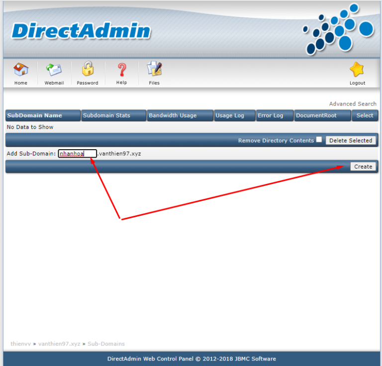 Hướng dẫn tạo subdomain trên Directadmin